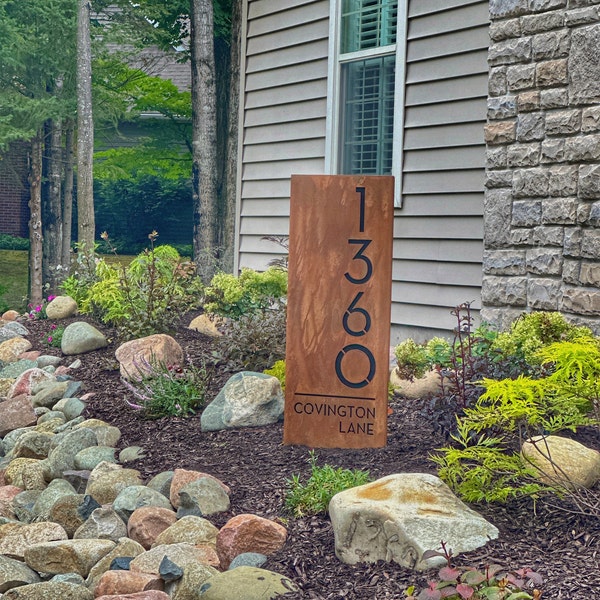 Sunset Valley Vertical Address Yard Sign - Modern Steel Number Plaque ...