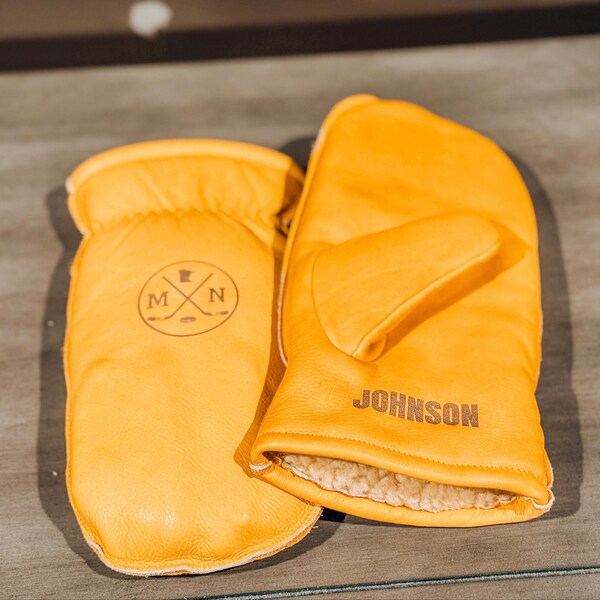 Leather Chopper Mittens With State Logo Engraved | Custom Engraved ...