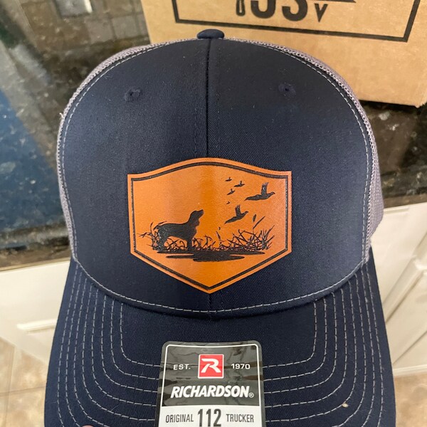 Pheasant/brittany Spaniel Leather Patch Hat, Laser Engraved, Richardson 112 Snapback Osfm ...