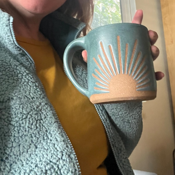 Solstice Mug: Handmade Pottery Mug With Sun Design, Ceramic Coffee Cup ...