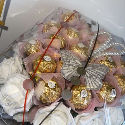 Ferrero Rocher Pink/silver Butterfly Pearls Chocolate Bouquet Any ...