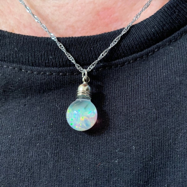 Very Large Opal Necklace Pendant Aurora Borealis Glass Floating Opals ...