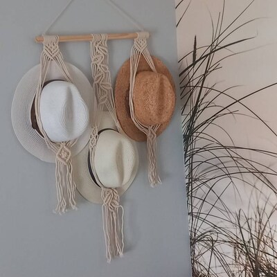 Macrame Hat Holder, Wall Hanger for Hat, Macrame Storage, Boho ...