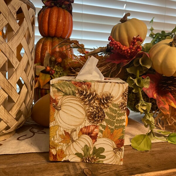 Daffodils and Bird Decoupaged Papers on Vintage White Painted Wood, Square Tissue Box Cover ...