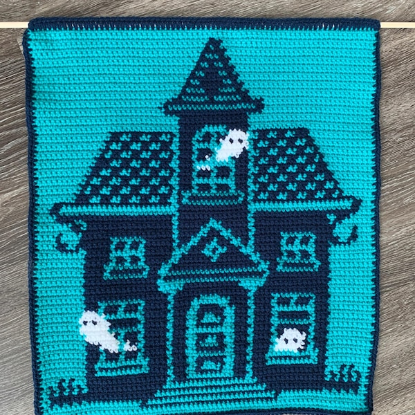Haunted House Tapestry Crochet Pattern / Wall Art / Instant Download ...