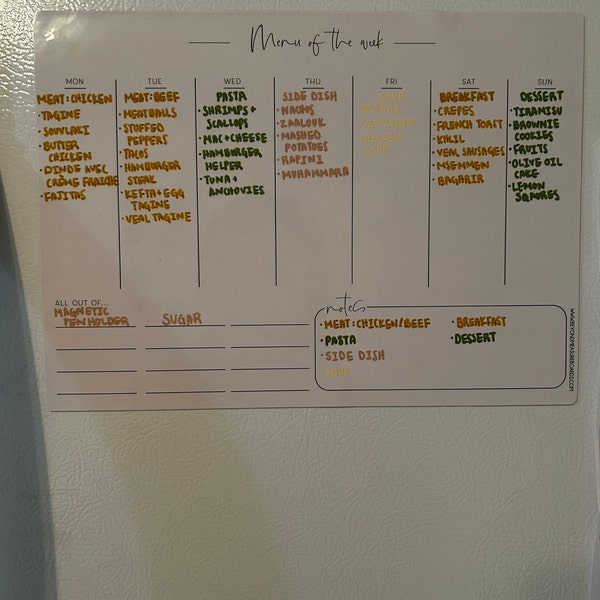 Weekly Horizontal Magnetic Menu Planner Dry Erase | Whiteboard Planner ...