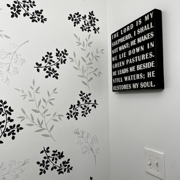 Watercolor Leaves Wall Pattern Kit- FLORAL WALL STENCILS Instead of ...