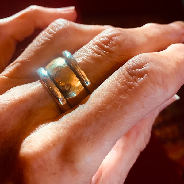Handcrafted Unique Hammered Mixed Metal Ring Solid Gold Spinner Ring ...