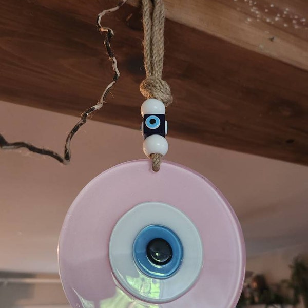 Square Glass Evil Eye Without a Hole, Turkish Handmade Big Amulet ...
