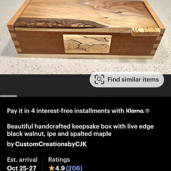 Beautiful, Large Handmade Wooden Keepsake Box With Live Edge Black ...