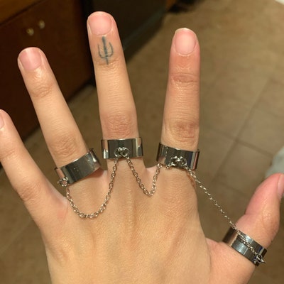 Adjustable Four Bohemian Punk Finger Rings Silver Color With Chains ...