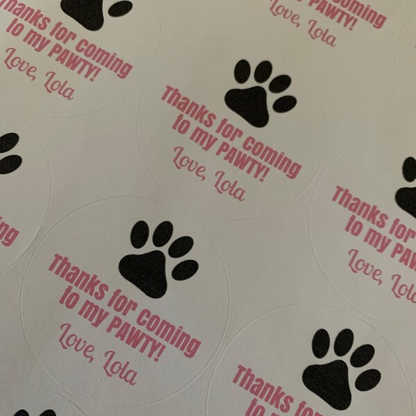 Paw Print Pink Stickers, Girl Dog, Paw Labels, Dog Party, Puppy ...