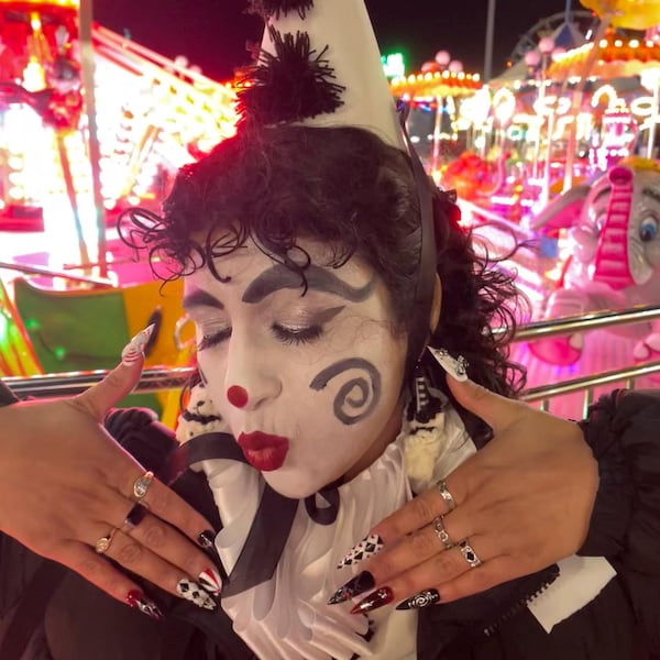 Handmade Harlequin Clown Press on Nails, Red and Black Long Stiletto ...