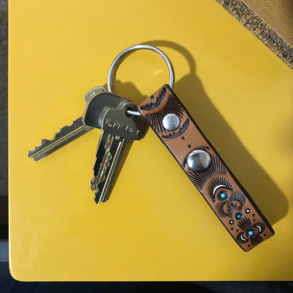 Custom Leather Key Ring and Fob - Snap Closure - Monogram, Initials ...