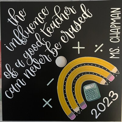 Custom pencil Rainbow Graduation Cap Topper, Teacher Graduation Cap ...