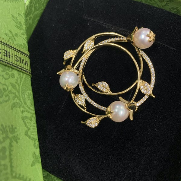 Golden Baroque Pearl Pin,light Purple Freshwater Pearl,leaf Branch ...