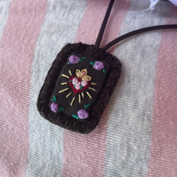 Small Kid Scapular - Brown Wool Scapular - Immaculate and Sacred Heart ...