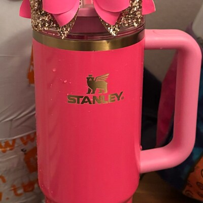 Pink Parade Stanley Tumbler Bow Straw Topper Neon Pink and Gold Stanley ...