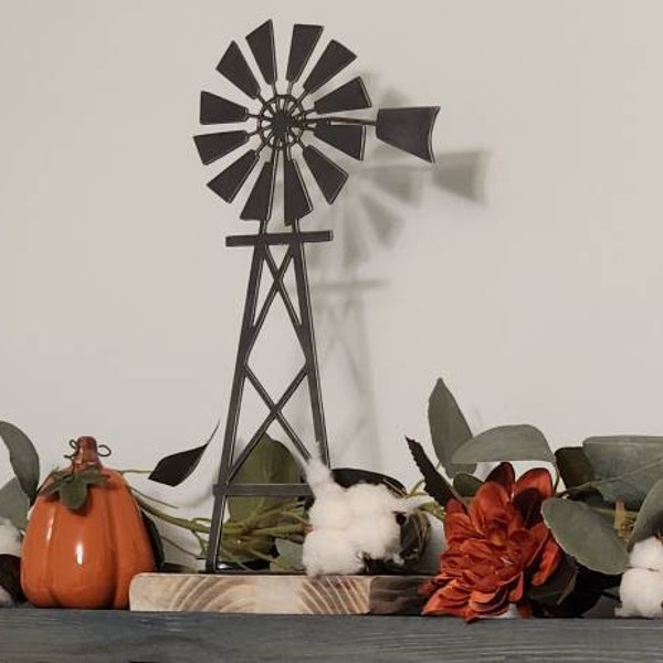 Farmhouse Metal Windmill Stand, Metal Farm Art, Metal Farmhouse Decor ...
