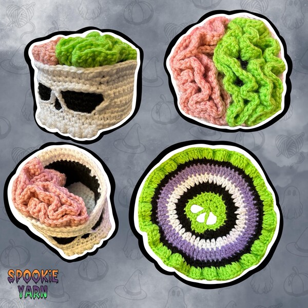 Brainy Skull Coaster Set CROCHET PATTERN / Skull Coaster PDF English Pattern / Halloween Coaster ...