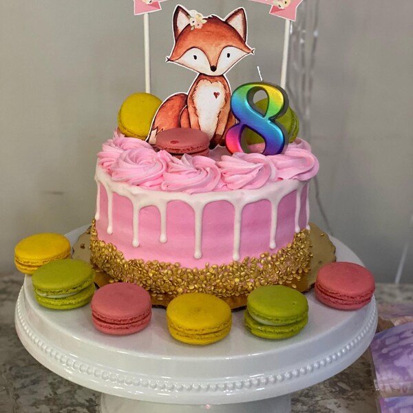 PRINTABLE Fox Birthday Cake Topper, Woodland Birthday Cake Topper, Girl ...