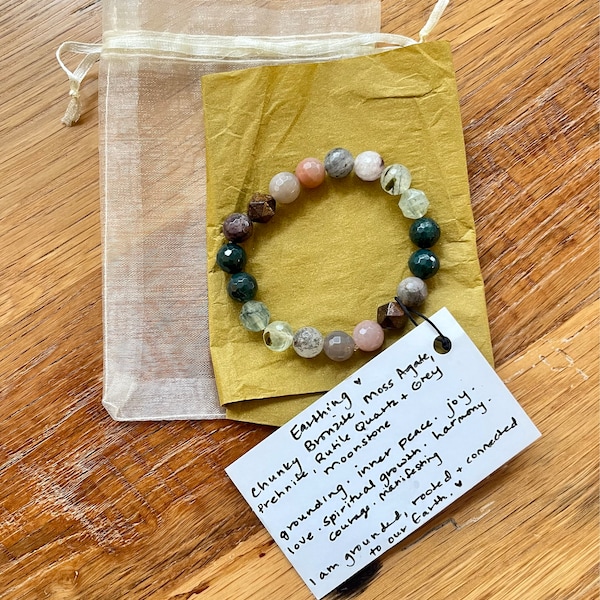 Chunky Earthing Bracelet | Bronzite, Moss Agate, Prehnite, Rutile ...
