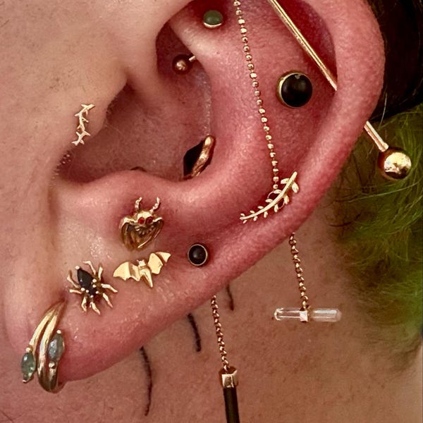 14K Solid Gold Triple Mixed Chain Attachment, 14K Gold Chain Piercing ...