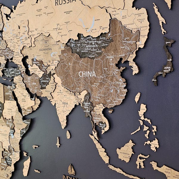 Summer Time 3D Wood World Map, Wood Map for Wall, Wooden Wall Map ...