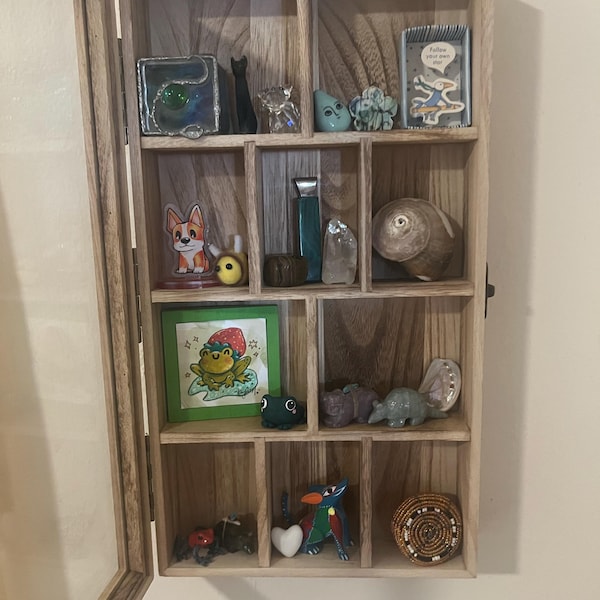 Glass Front Oak Colored Hanging Display Case 10 Compartments - Etsy