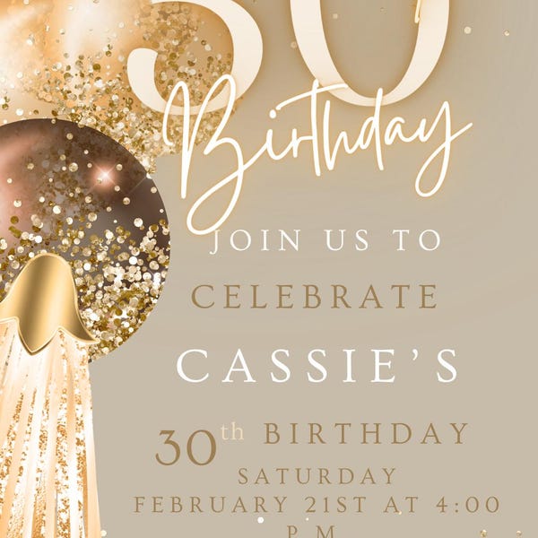 Thirty Birthday Invitation, 30th Birthday Invite, Thirtieth E-invite ...