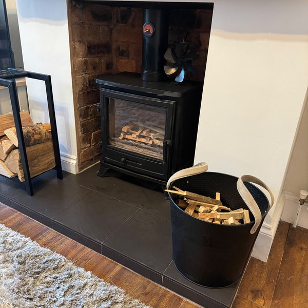 Black Hammered Steel Contemporary Dotted Log Basket - 2 Sizes Available ...