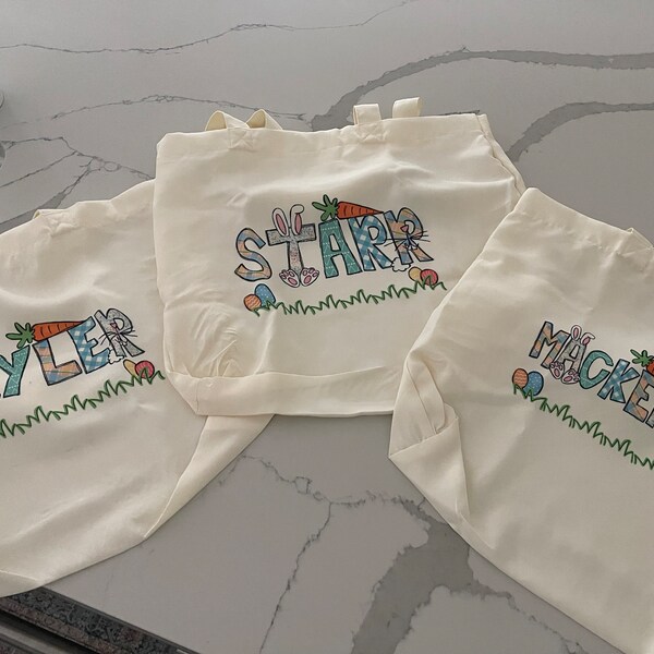 Personalized Easter Tote Bag - Sublimated Linen Easter Egg Hunt Basket ...