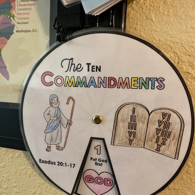 Ten Commandments Coloring Wheel, Printable Bible Activity, Watercolor ...