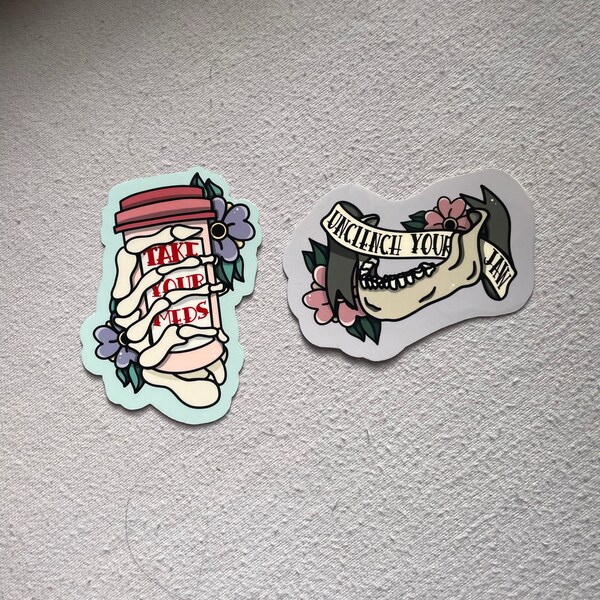 Take Your Meds Skeleton Hand Sticker Matte Glare Free Sticker | Mental ...
