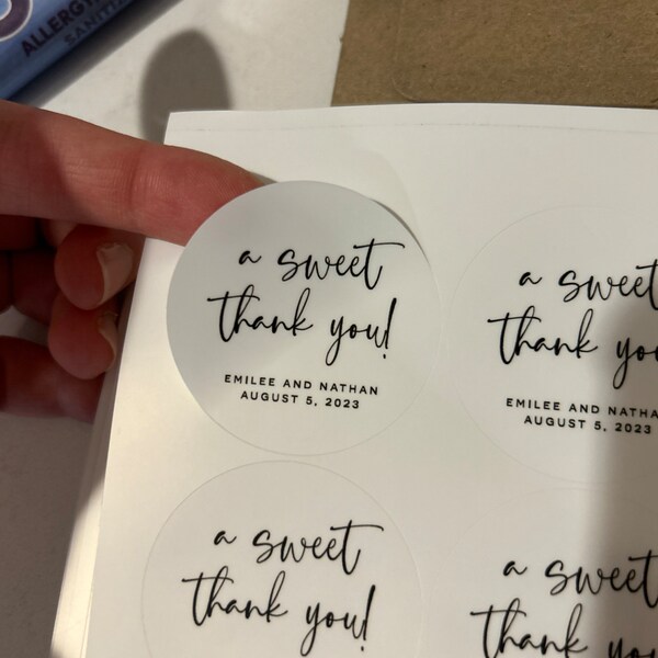 A Sweet Thank You! Sticker Labels - Custom Personalized Wedding Party ...