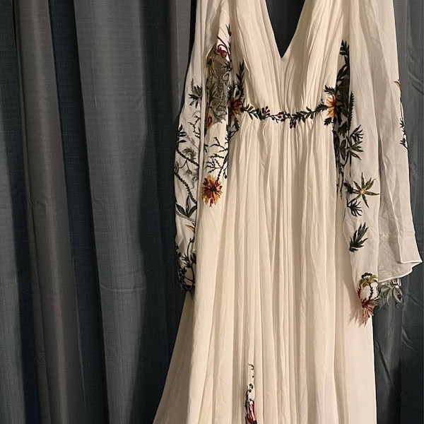 Meadow Ivory | Embroidered Botanical Floral Dress | Flower Embroidery ...