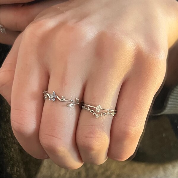 Melanie Blossom Ring, Stacking Ring, Beaded Band, Pink Blue Stones, Free Size Ring, for Her ...