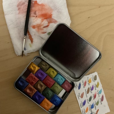 Silver Hinged Metal Tin Box empty Travel Watercolor Palette watercolor ...