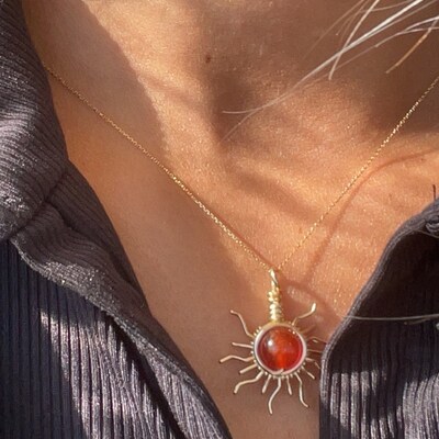 Sun Necklace/ Wire Wrapped Sun/ Handmade Wire Wrapped Sun /crystal ...