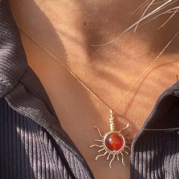 Sun Necklace/ Wire Wrapped Sun/ Handmade Wire Wrapped Sun /crystal ...