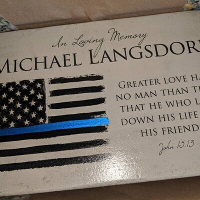 Police Memorial Stone for Home to Garden. 6x9 or 9x12 Tumbled Concrete ...