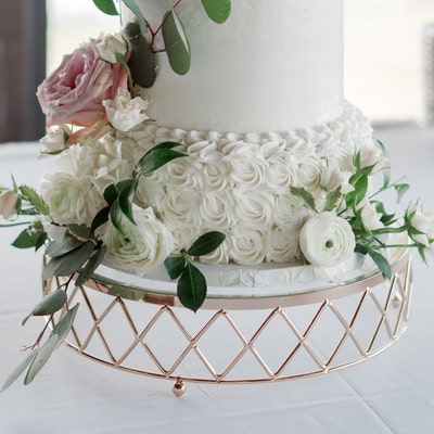 14 Round Gold Metal Geometric Cake Stand Display Riser With Glass Top ...