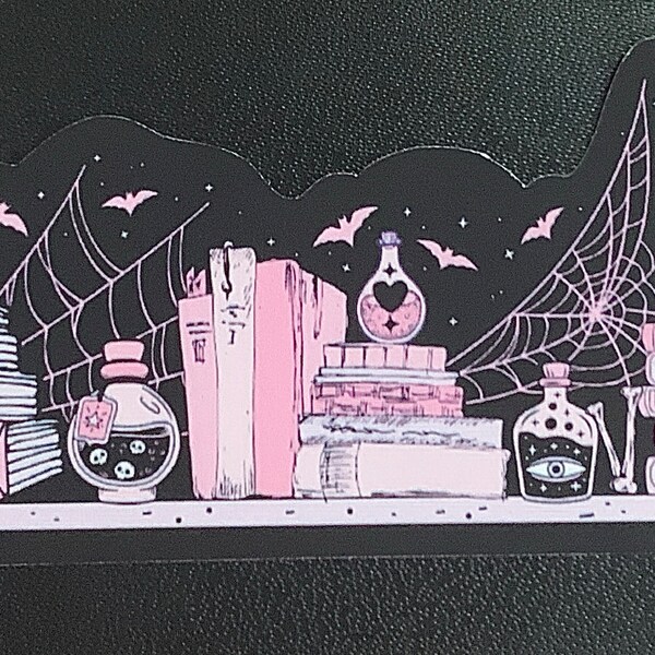 Pink Halloween Bookshelf Sticker| Pastel Witch Bookshelf Sticker ...
