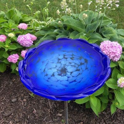 A Ceremonial Cobalt Blue Bird Bath Handblown Art Glass for Any Occasion ...