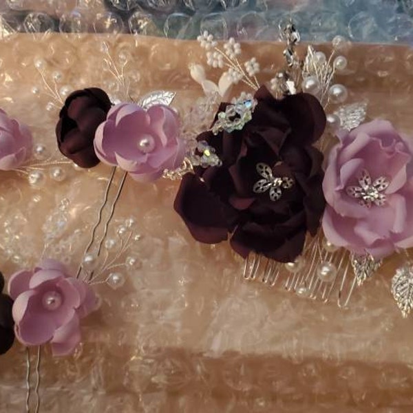 Purple Bridal Hair Comb With Crystals and Violet Flowers Purple Lilac ...