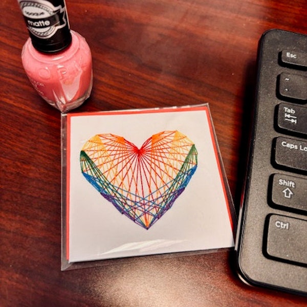 STRING HEART CARD / Purple, Mint, & Pink Heart on White - Etsy