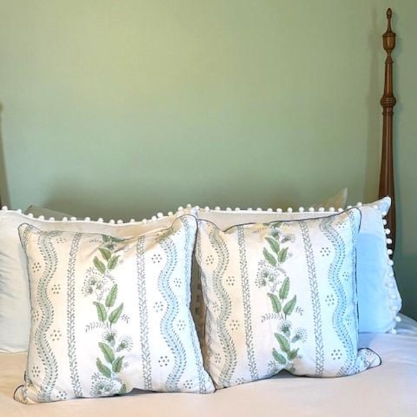 Danika Herrick Blue Green Floral Vines Pillow Cover - Grandmillenial ...