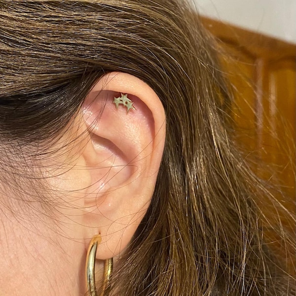 14K Solid Gold Ball Piercing, Minimalist Tragus Piercing, Gold Stud Ear ...