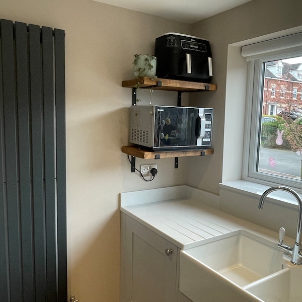 Extra Deep Handmade Rustic Shelf With Black Down Brackets (31cm Depth ...