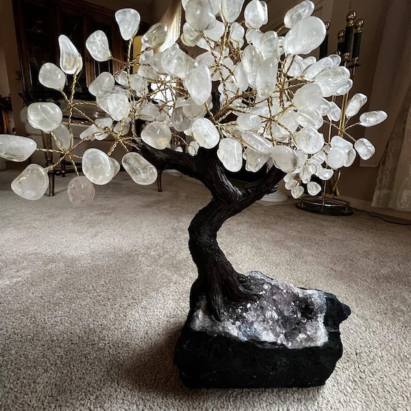 14" Tall Handmade Gemstone Tree W/ Crystal Cluster Base, 180 Total Gems ...